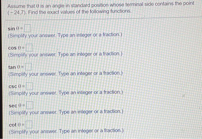 Solved Assume that is an angle in standard position whose | Chegg.com