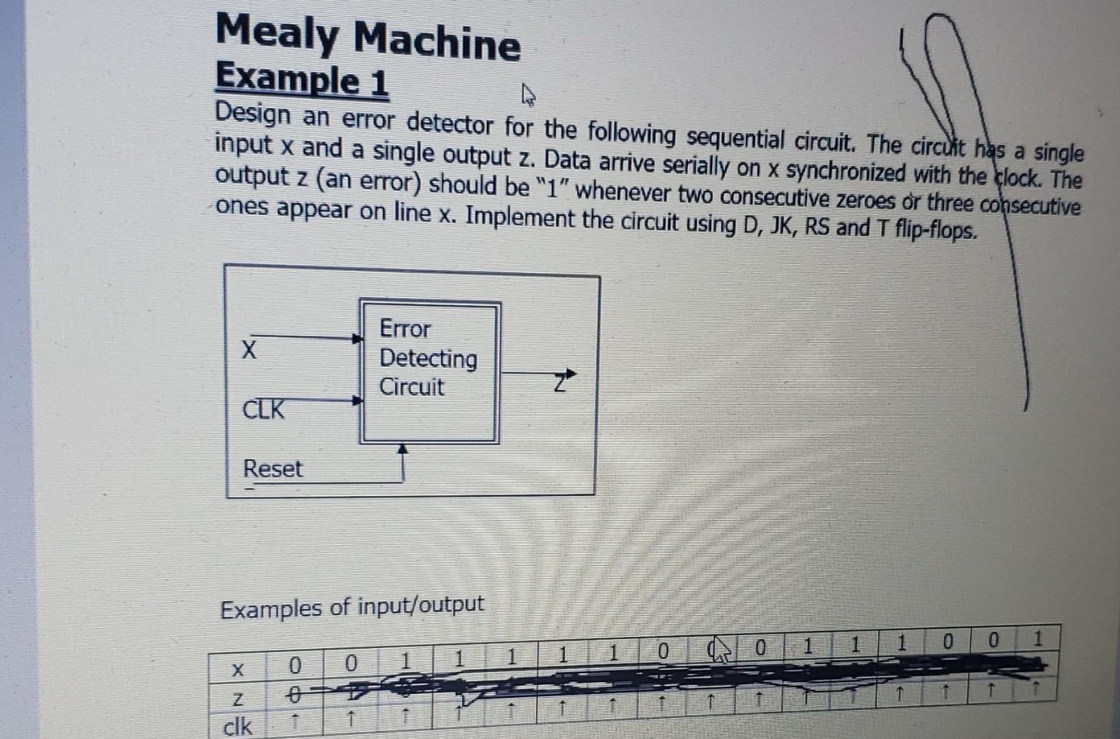 Mealy Machine Example 1 Design an error detector for | Chegg.com
