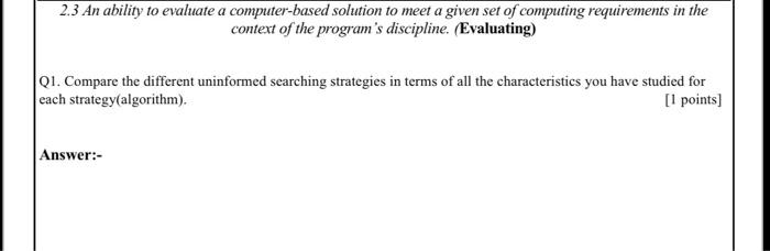 Solved 2.3 An ability to evaluate a computer-based solution | Chegg.com
