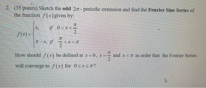 Solved 2. (35 points) Sketch the odd 2π-periodic extension | Chegg.com