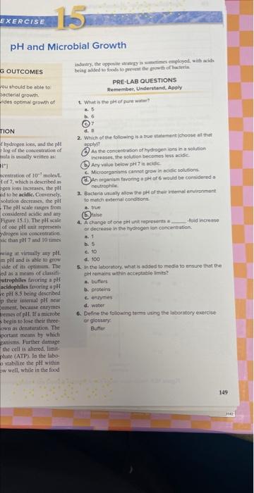 Solved pH and Microbial GrowthPERIOD ONE 2. Inoculate each | Chegg.com