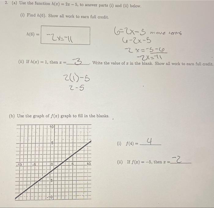 Solved 2. (a) Use the function h(x)=2x−5, to answer parts | Chegg.com