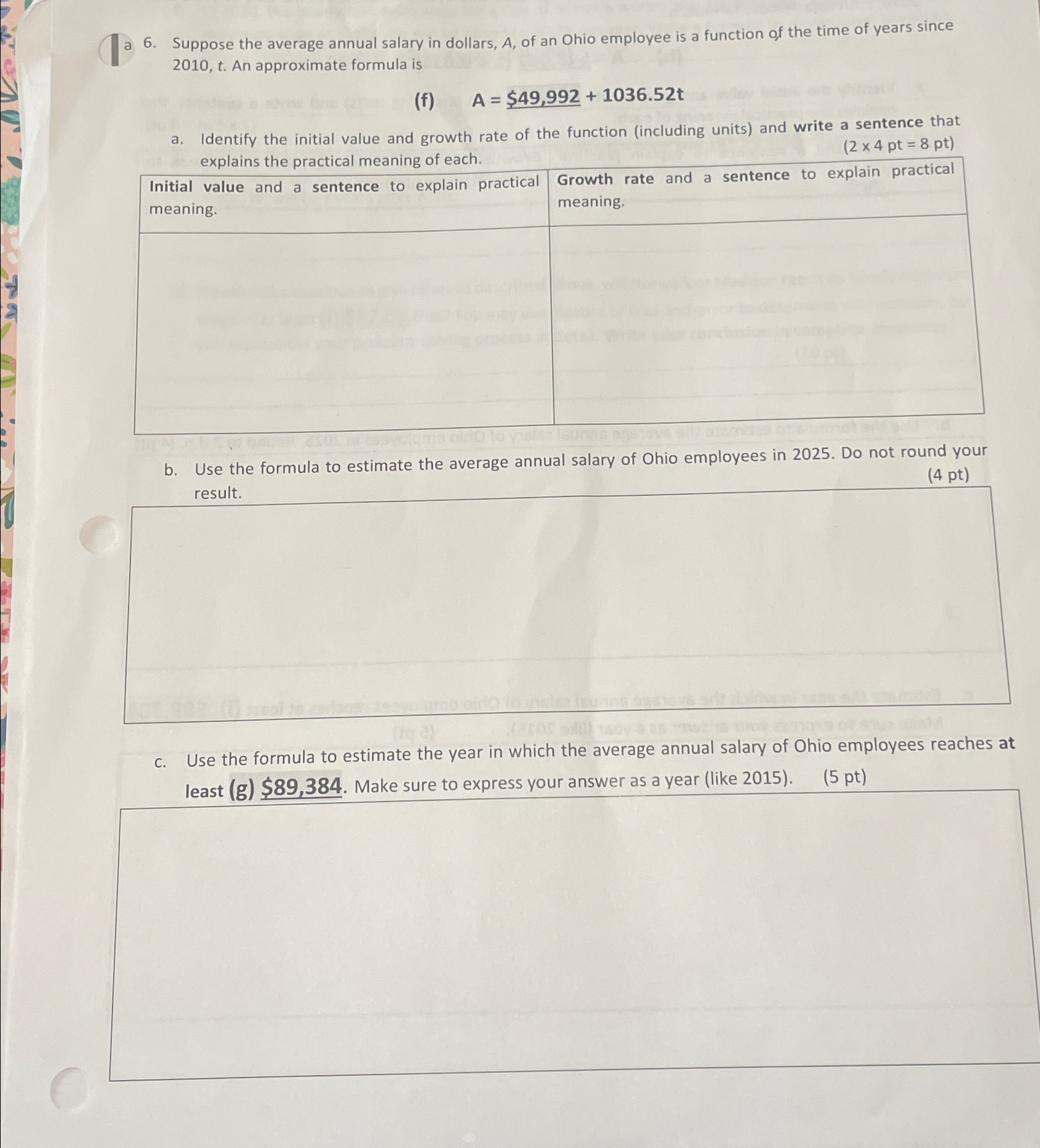 Solved a 6. ﻿Suppose the average annual salary in dollars, | Chegg.com