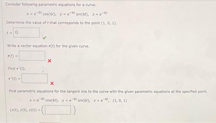 Solved Consider following parametric equations for a curve. | Chegg.com