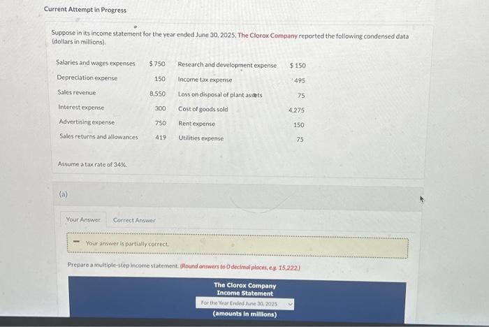 Solved Current Attempt in Progress Suppose in its income | Chegg.com