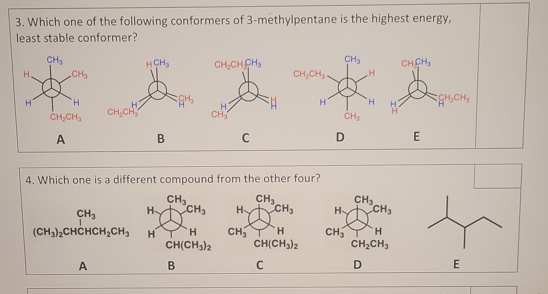 Solved 3. Which one of the following conformers of | Chegg.com