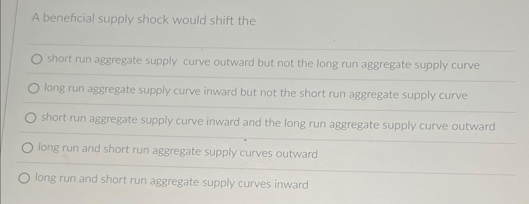 Solved A beneficial supply shock would shift theshort run | Chegg.com
