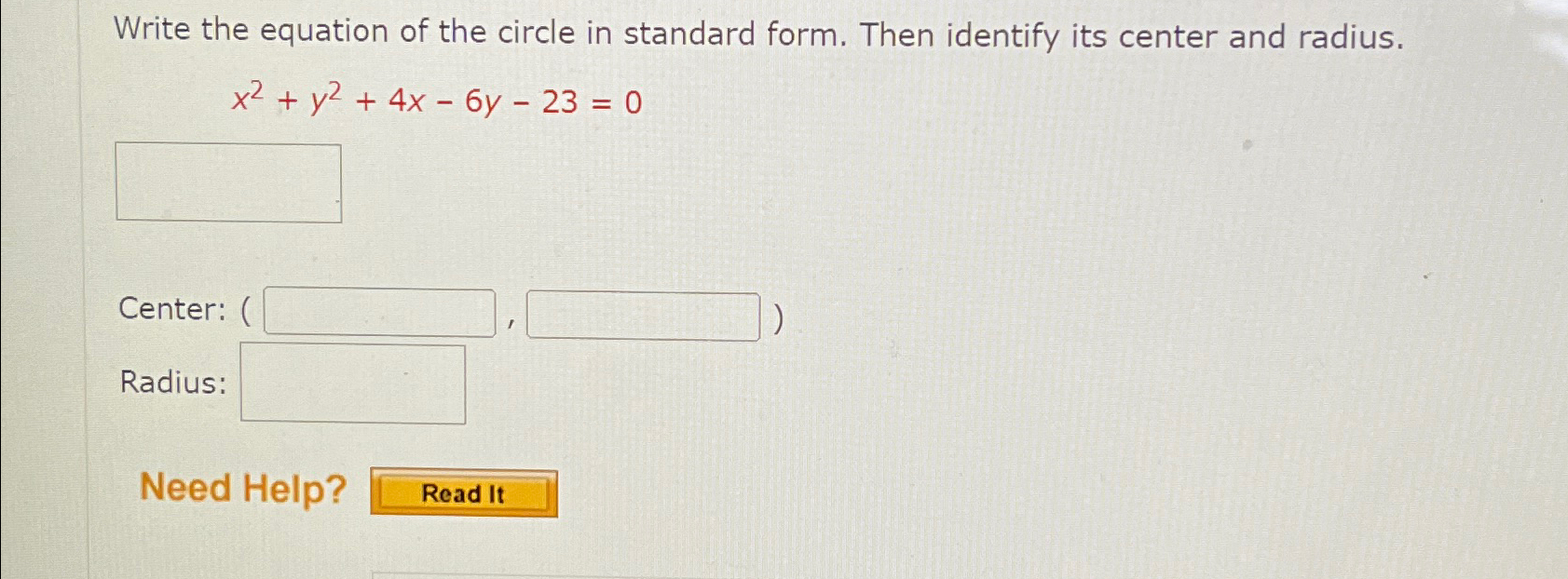 Solved Write the equation of the circle in standard form. | Chegg.com