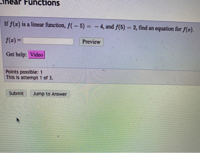Solved inear Functions If f(«) is a linear function, f( – 5) | Chegg.com
