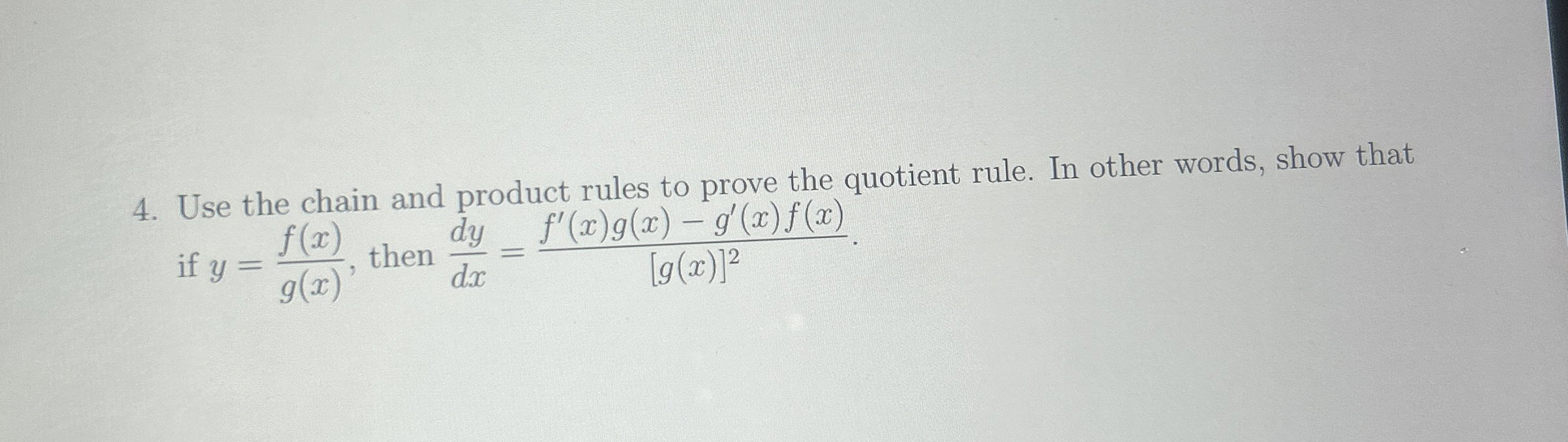 Solved Use the chain and product rules to prove the quotient | Chegg.com