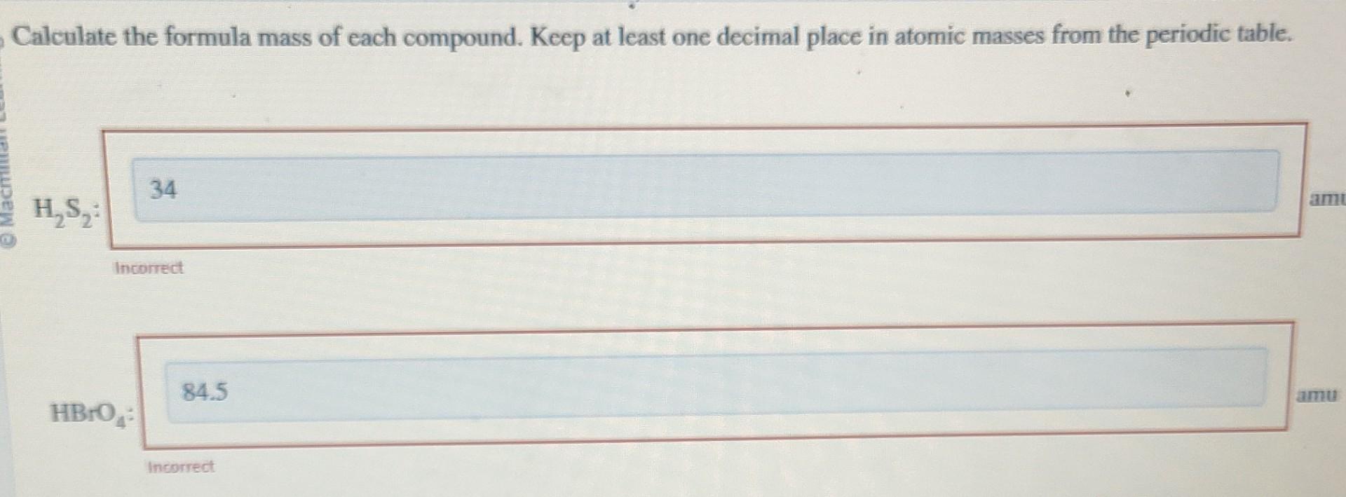 Solved Calculate the formula mass of each compound. Keep at | Chegg.com