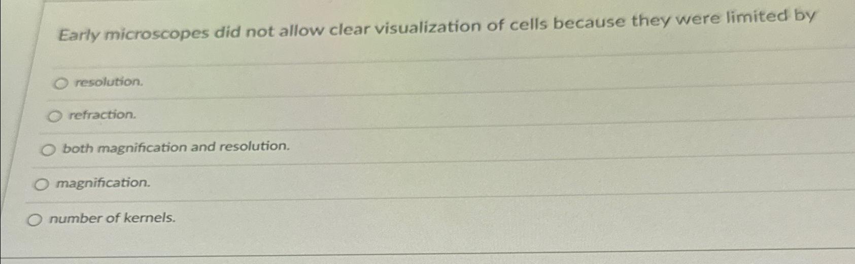 Solved Early microscopes did not allow clear visualization | Chegg.com
