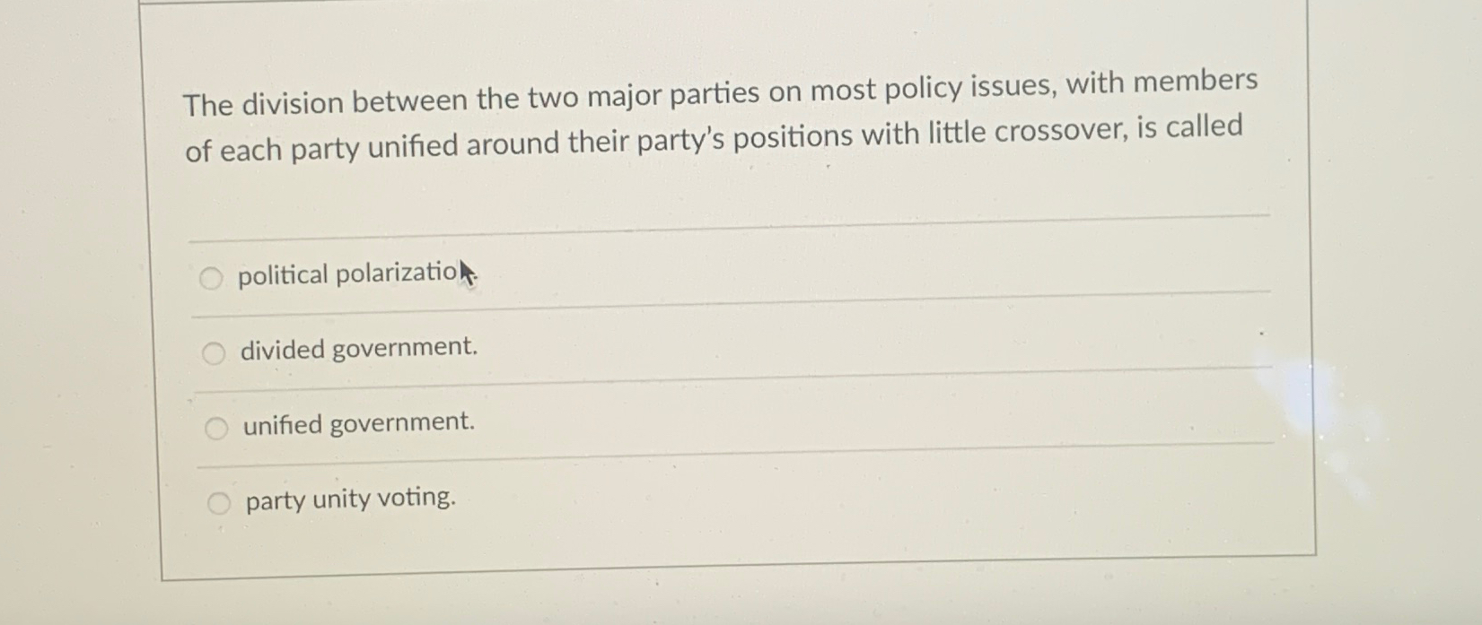 Solved The division between the two major parties on most | Chegg.com