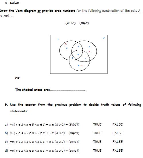 Solved Solve:Draw the Venn diagram or provide area numbers | Chegg.com