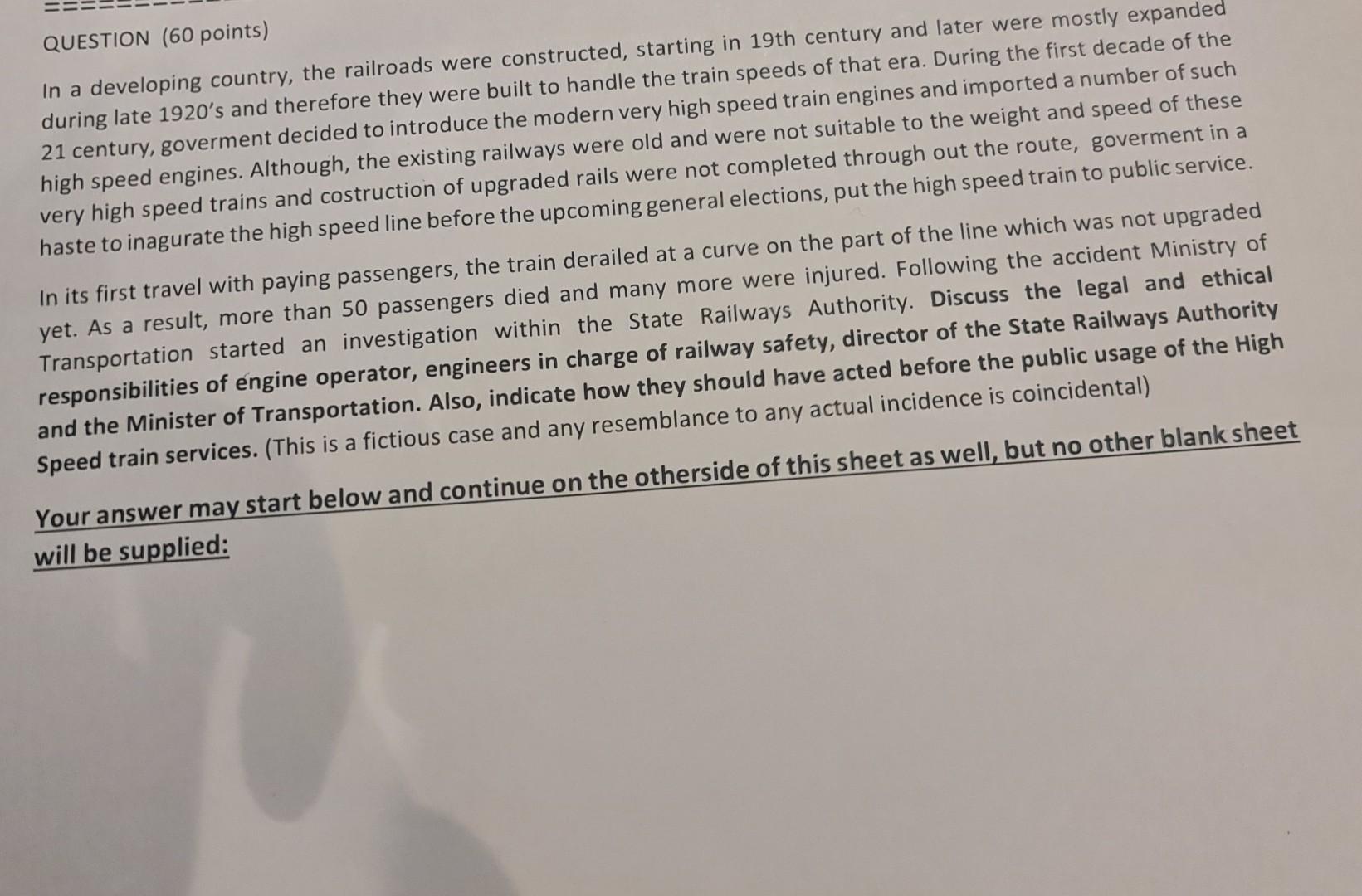 Solved QUESTION (60 points) In a developing country, the | Chegg.com