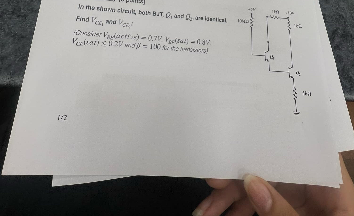 Solved In the shown circuit, both BJT, Q1 ﻿and Q2, ﻿are | Chegg.com