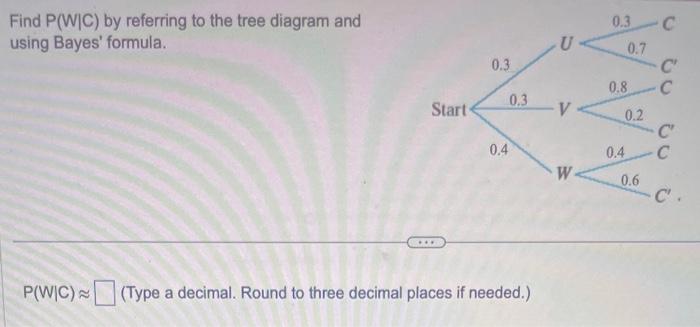 Solved Find P(W∣C) by referring to the tree diagram and | Chegg.com