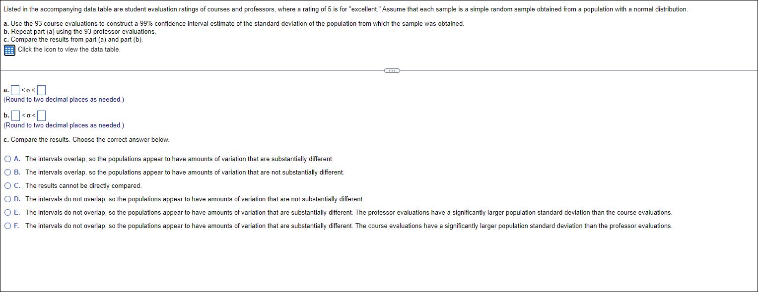 Solved a. ﻿Use the 93 ﻿course evaluations to construct a 99% | Chegg.com