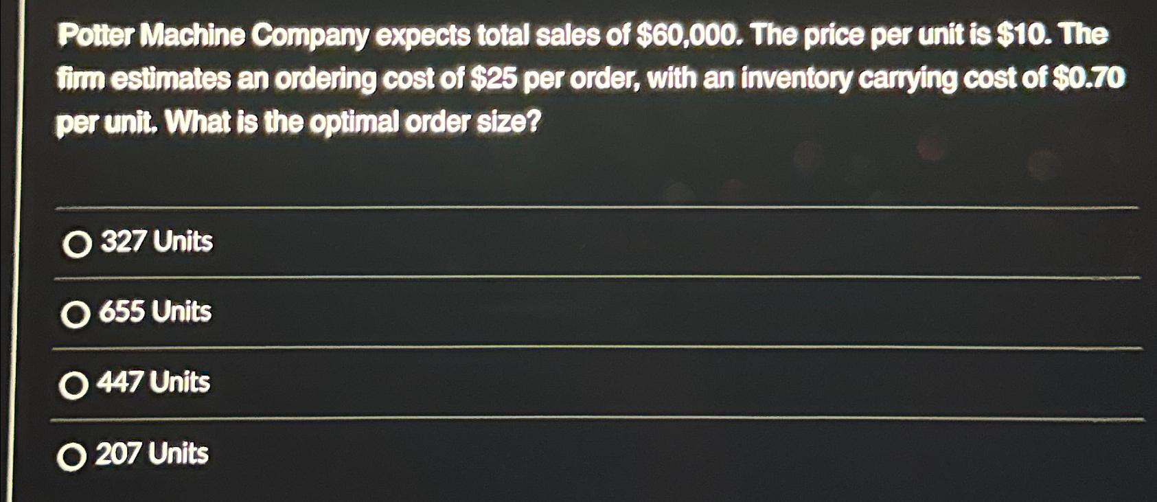 Solved Potter Machine Company expects total sales of | Chegg.com