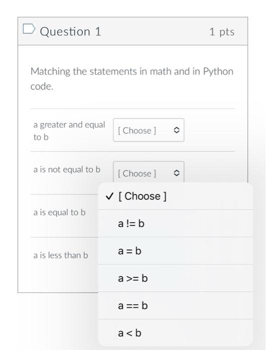 Solved Question 1 1 pts Matching the statements in math and | Chegg.com