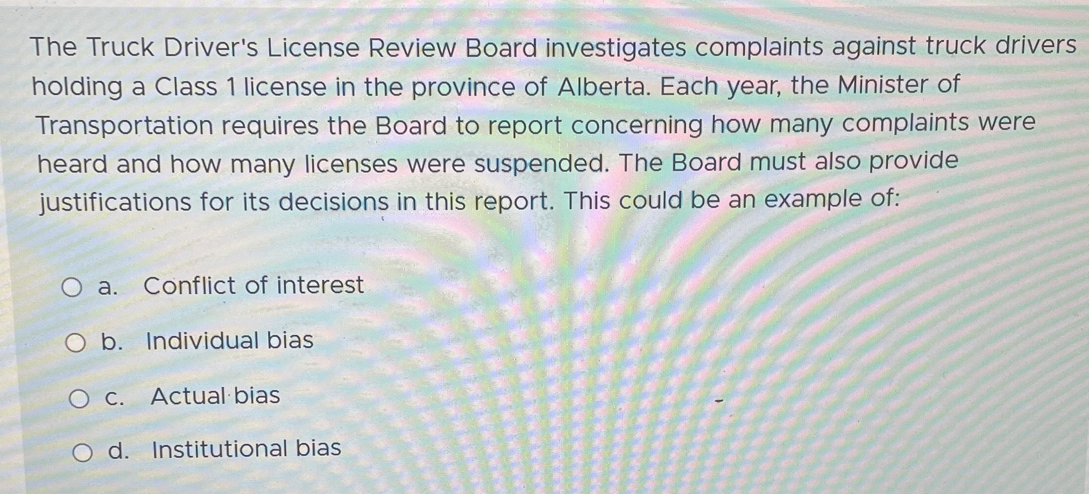 The Truck Driver's License Review Board investigates | Chegg.com