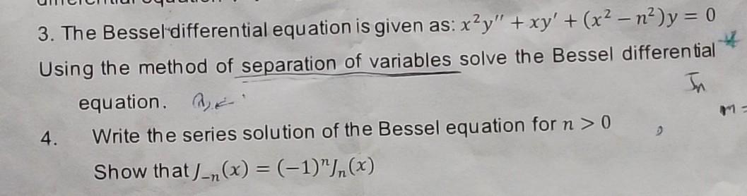 Solved 3. The Bessel differential equation is given as: | Chegg.com