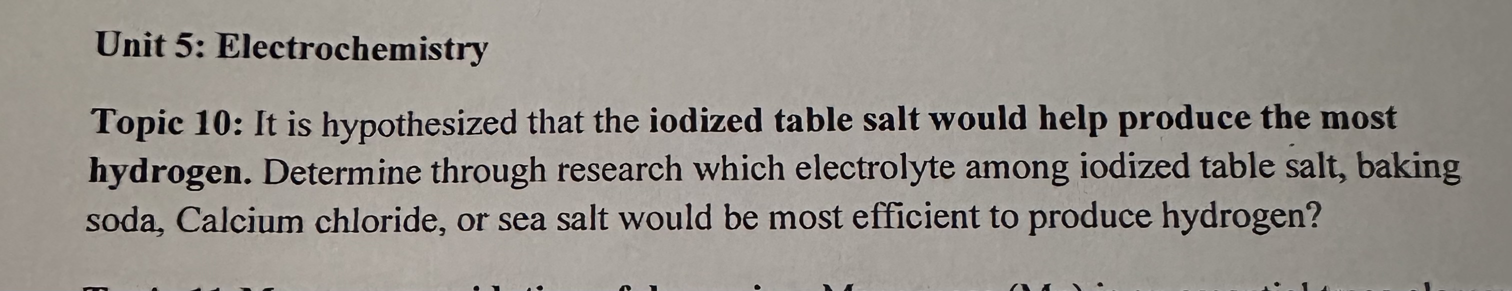 Solved Unit 5: ElectrochemistryTopic 10: It is hypothesized | Chegg.com