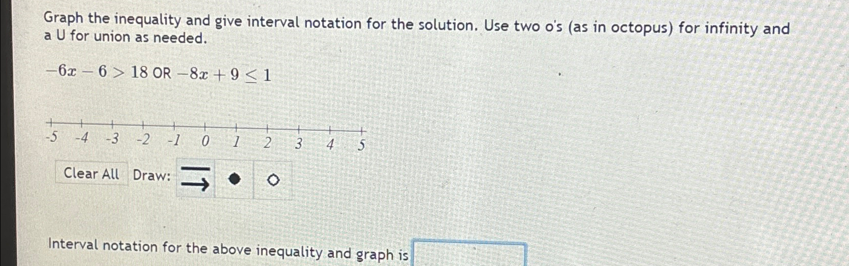 Solved Graph the inequality and give interval notation for | Chegg.com