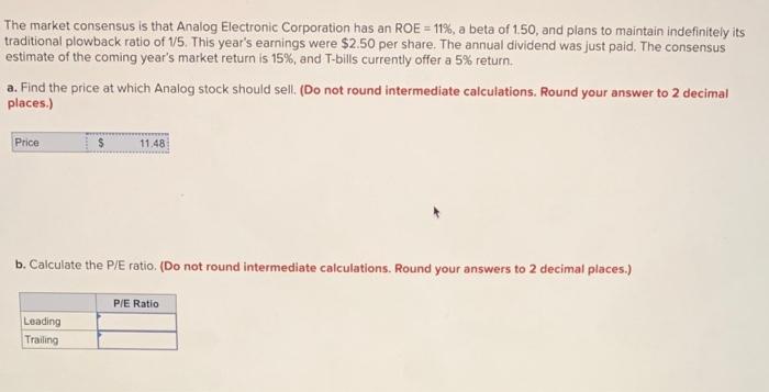 Solved confirmation on a. calculate leading and trailing p/e | Chegg.com