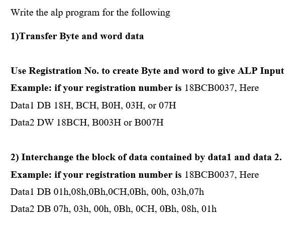 Write the alp program for the following 1)Transfer | Chegg.com