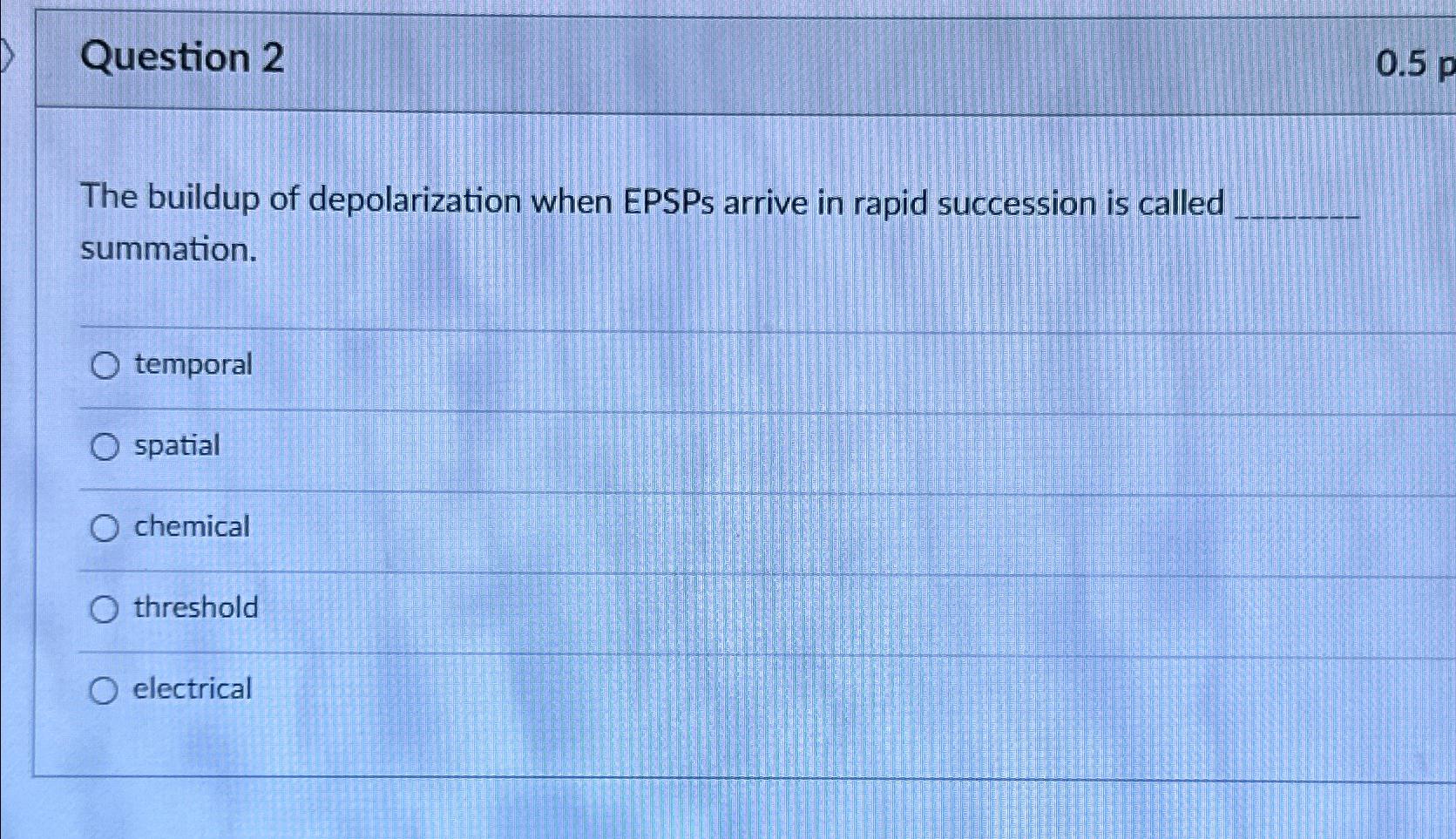 Solved Question 2The buildup of depolarization when EPSPs | Chegg.com
