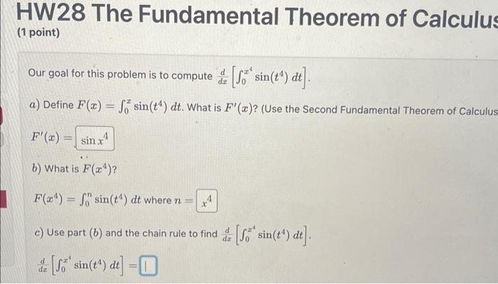 HW28 The Fundamental Theorem of Calculu (1 point) Our | Chegg.com