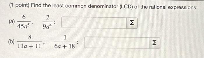 (1 point) Find the least common denominator ( LCD) of | Chegg.com