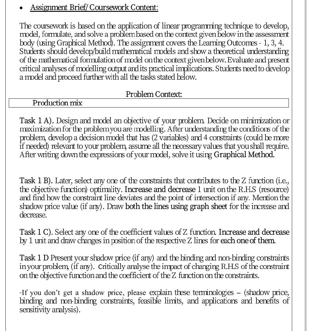 Solved - Assignment Brief/ Coursework Content: The | Chegg.com