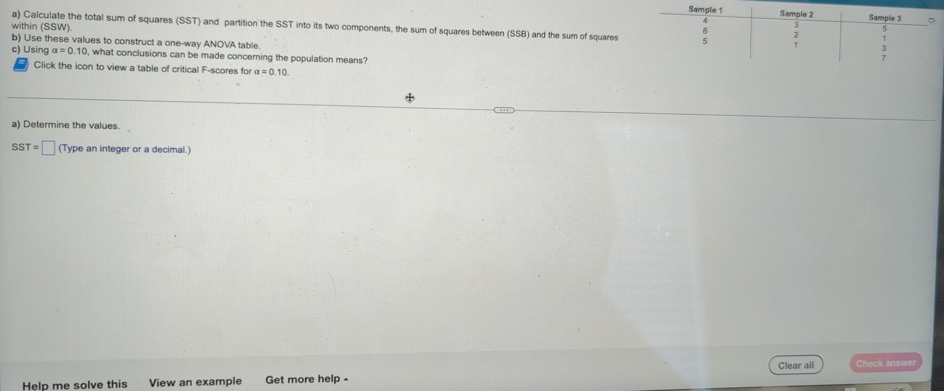 Solved a) Calculate the total sum of squares (SST) and | Chegg.com