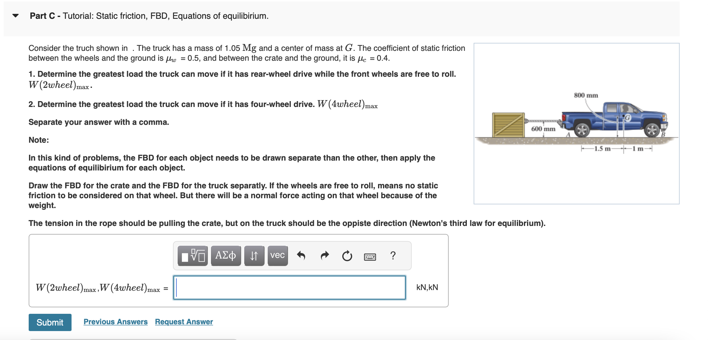 Solved Part C - ﻿Tutorial: Static friction, FBD, ﻿Equations | Chegg.com