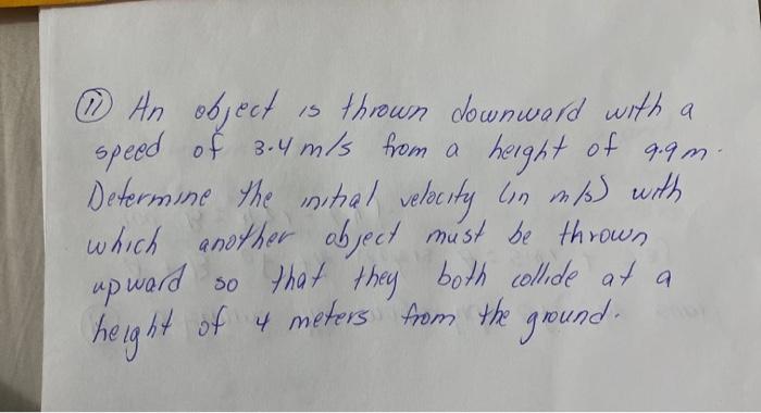 Solved of 9.9 m 1 An object is thrown downward with a speed | Chegg.com