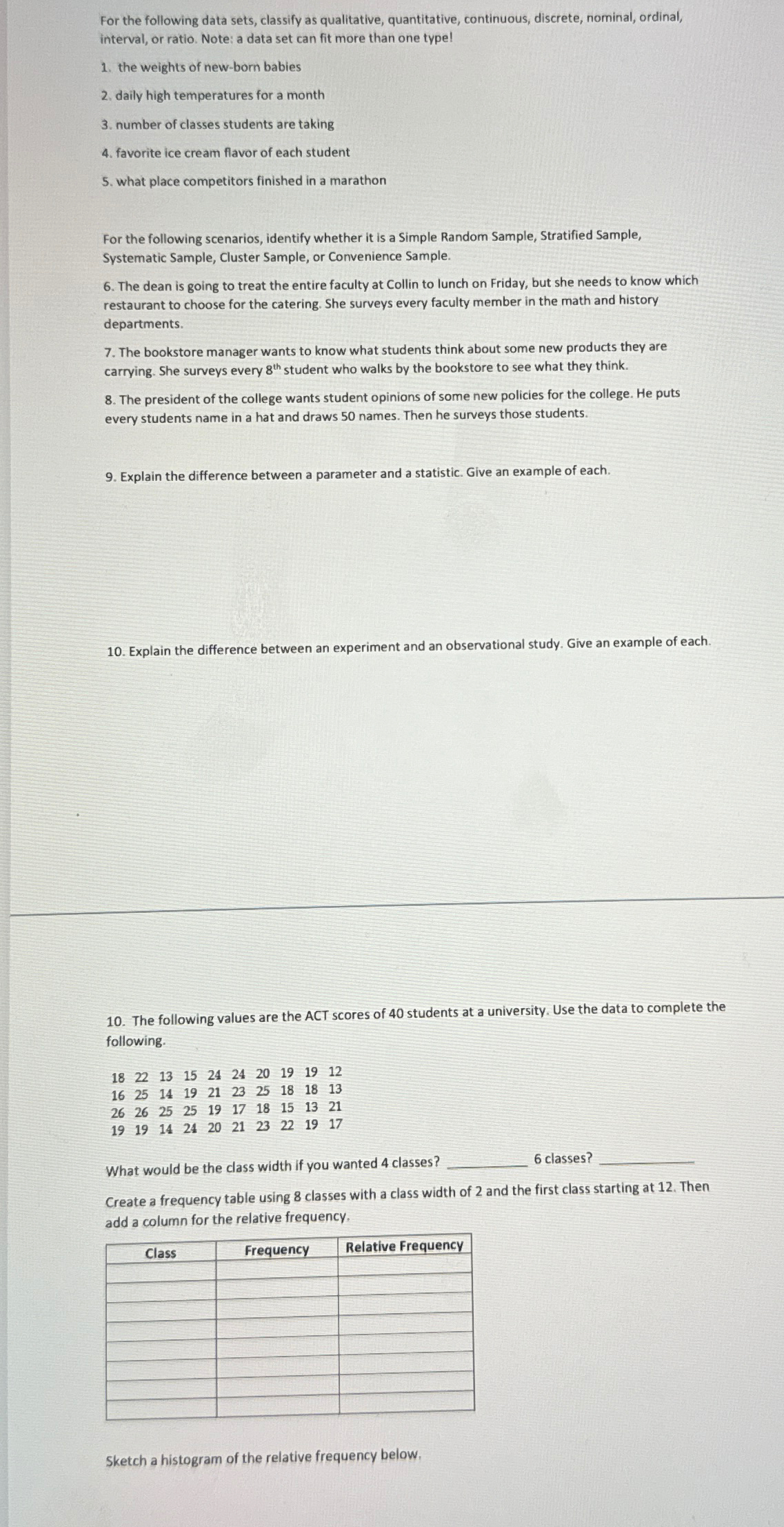 Solved For the following data sets, classify as qualitative, | Chegg.com