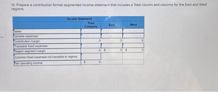 Solved 13. Prepare a contribution format segmented income | Chegg.com