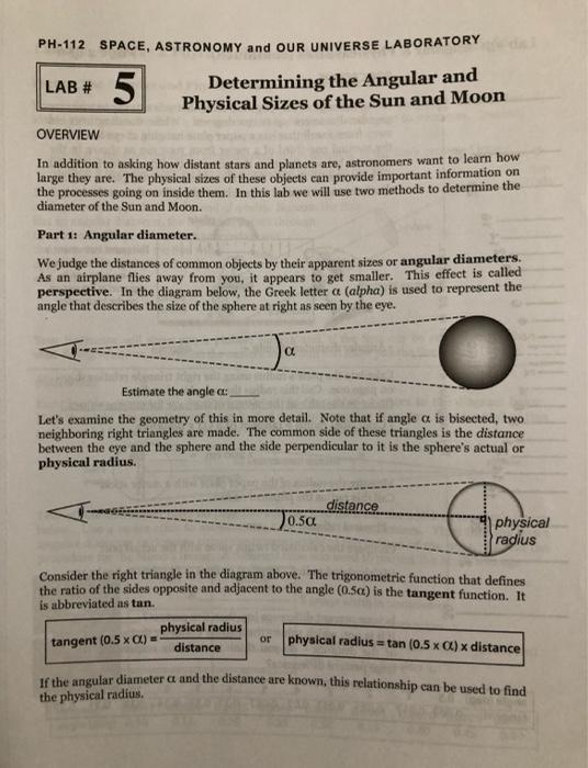 PH-112 SPACE, ASTRONOMY and OUR UNIVERSE LABORATORY | Chegg.com