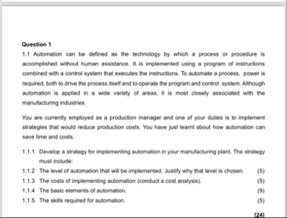 Solved Question 11.1 ﻿Automation can be defined as the | Chegg.com