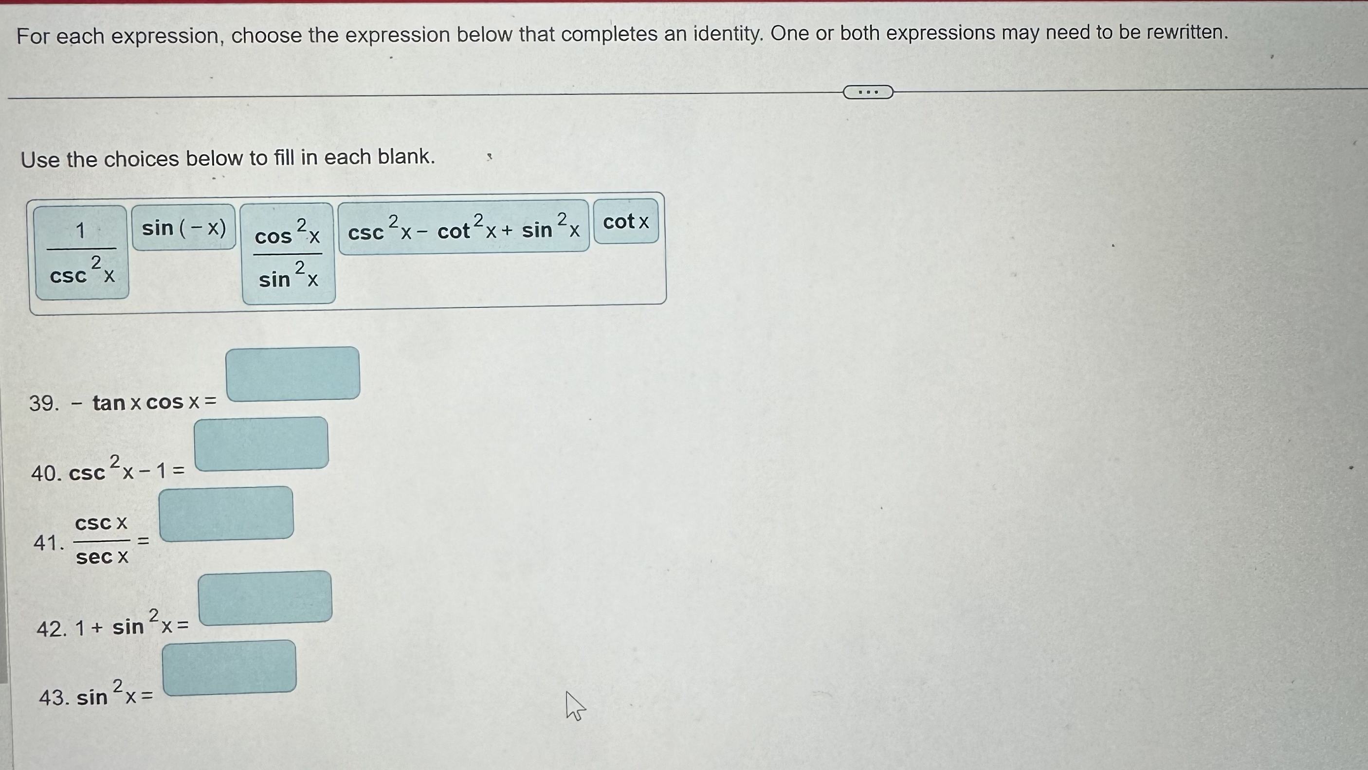 Solved For each expression, choose the expression below that | Chegg.com