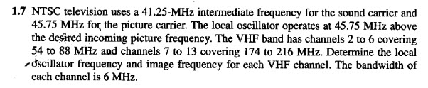 Solved 1.7 ﻿NTSC television uses a 41.25-MHz intermediate | Chegg.com
