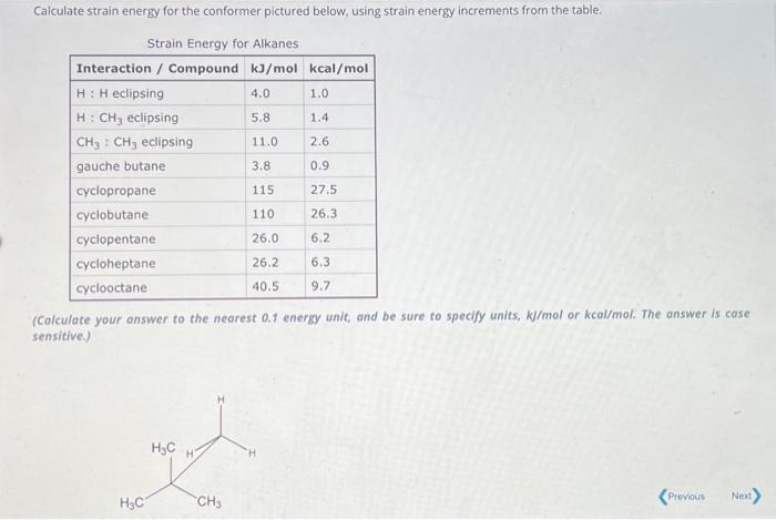 Solved Calculate strain energy for the conformer pictured | Chegg.com