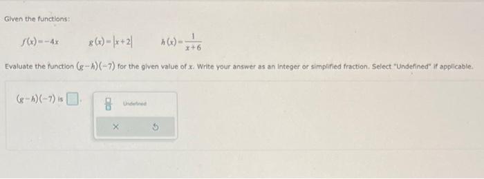 Solved Given the functions: f(x)=−4xg(x)=∣x+2∣h(x)=x+61 | Chegg.com