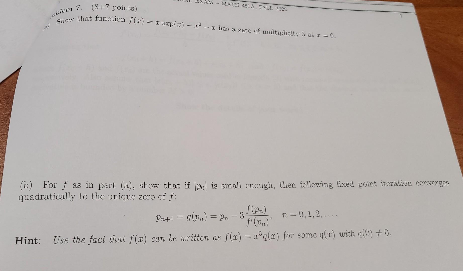 Solved plem ple 7.(8+7 points ) Show that function | Chegg.com