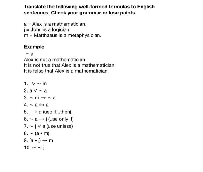 Translate the following well-formed formulas to | Chegg.com