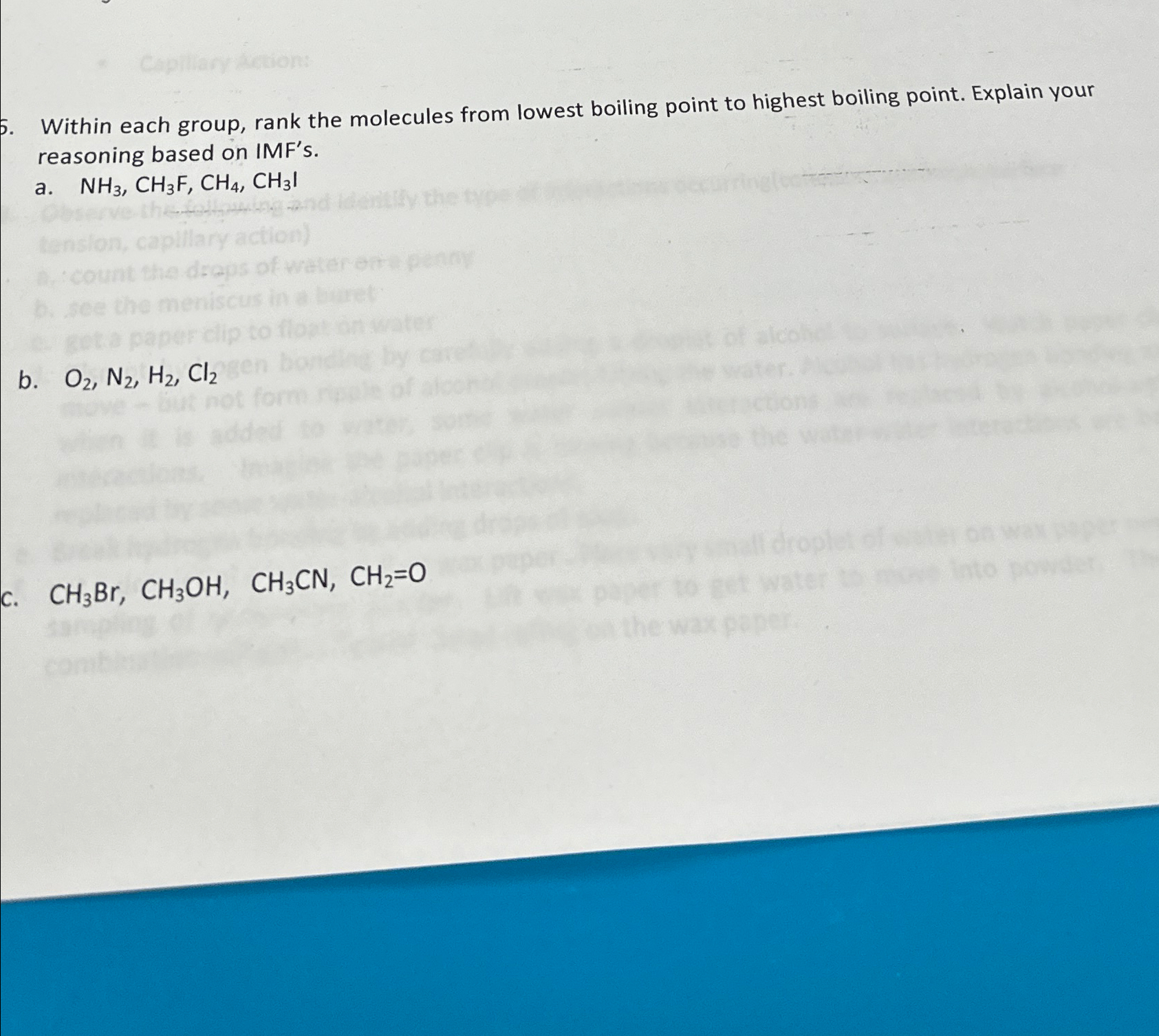 Solved Within each group, rank the molecules from lowest | Chegg.com