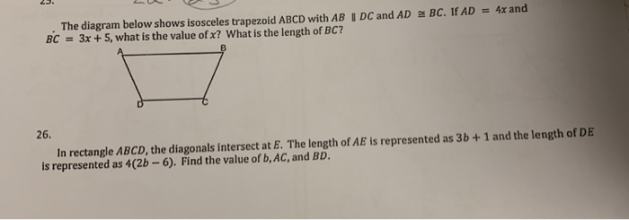 Solved The diagram below shows isosceles trapezoid ABCD with | Chegg.com