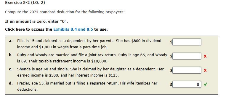 Solved Exercise 8-2 (LO. 2) ﻿Compute the 2024 ﻿standard | Chegg.com